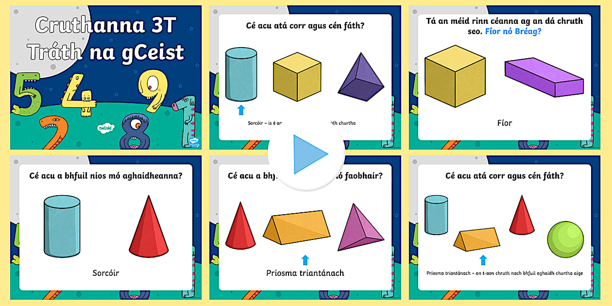 3D Shapes Quiz Warm Up and Revision Gaeilge Ulster PowerPoint