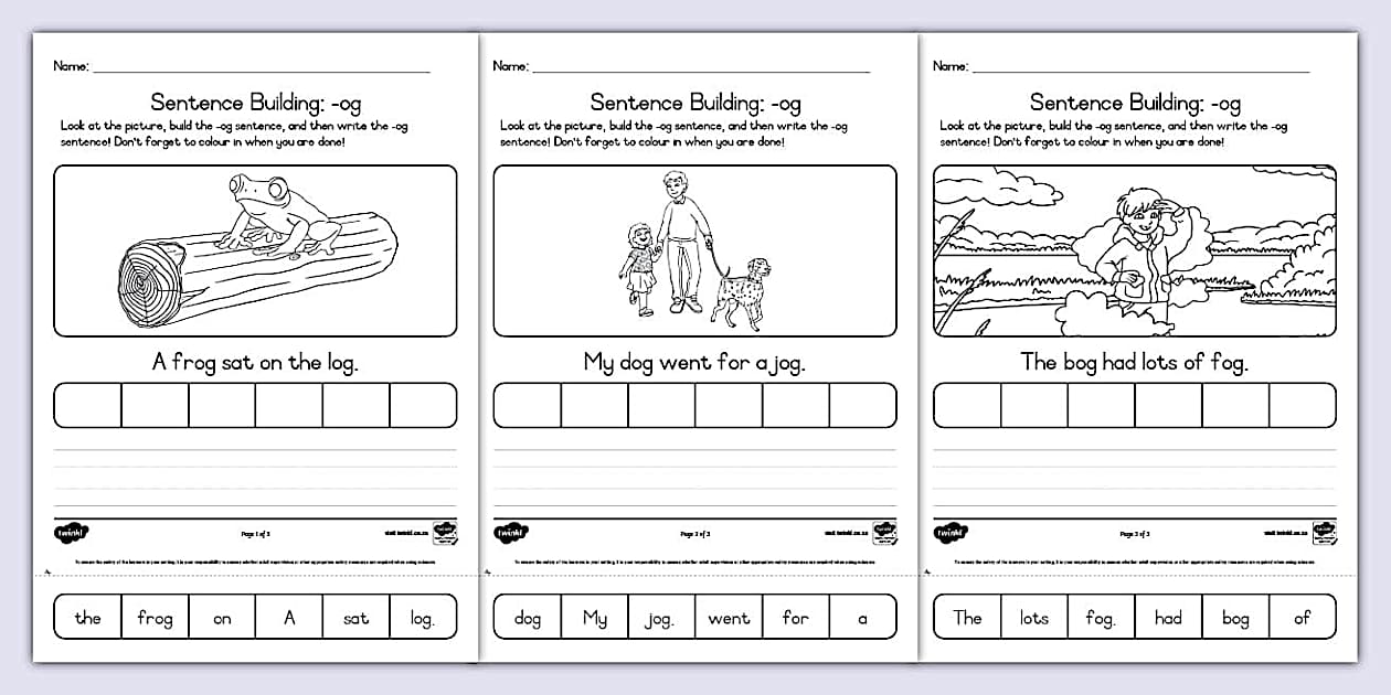 Phonics Sentence Building: -og (teacher made) - Twinkl