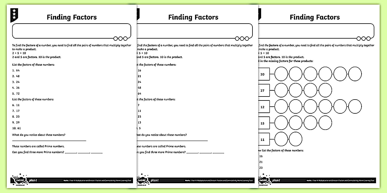 Finding Factors Activity - Differentiated Worksheets - Maths