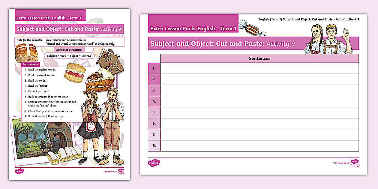 Gr 4 Extra English: Subject and Object Cut and Paste - Act 9