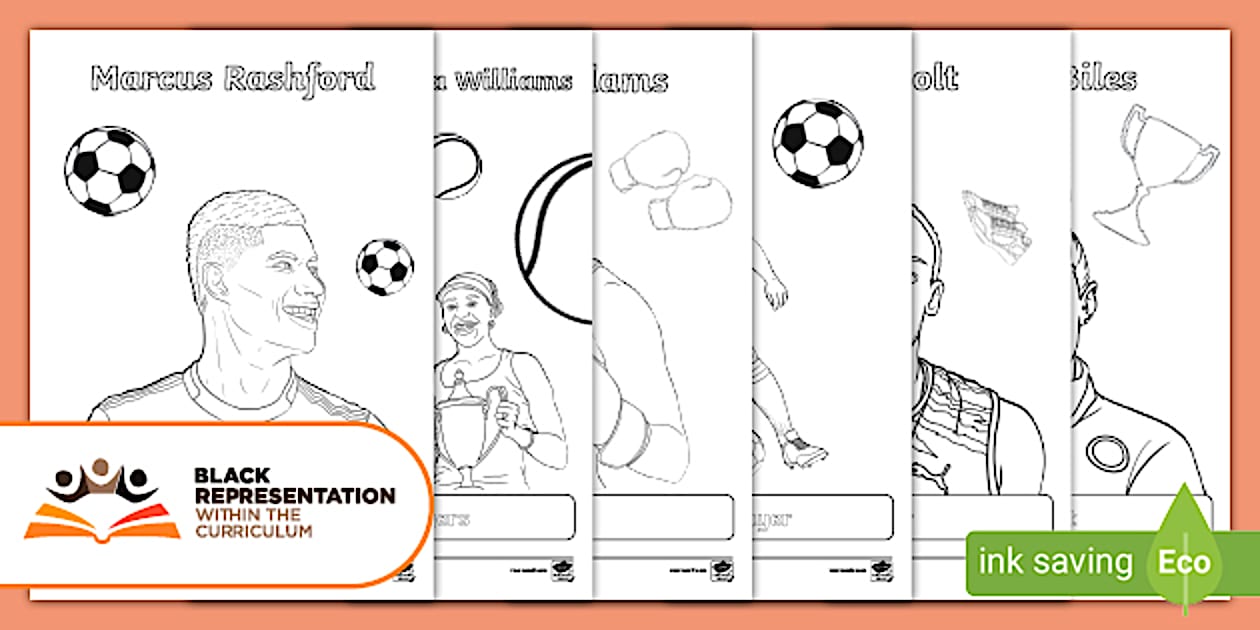 KS1 Black Sports Stars Colouring Sheets (teacher made)