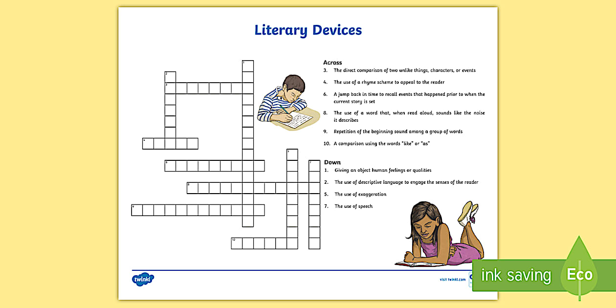Literary Devices Crossword - Literature, Reading, Grades 3