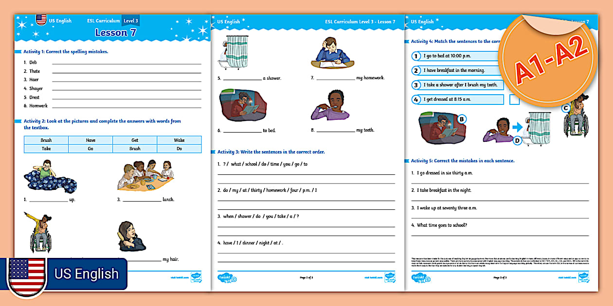 ESL Curriculum US-English Version Level 3 Lesson 7 Worksheet
