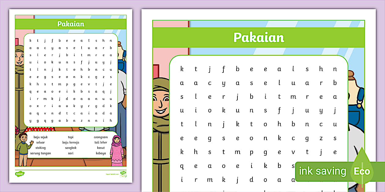 Cari Perkataan Kata Nama - Pakaian (teacher made) - Twinkl