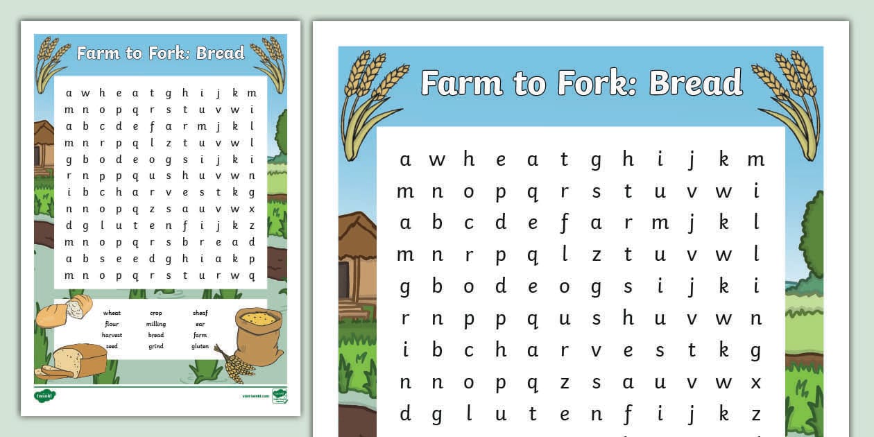 Farm to Fork: Bread Word Search (teacher made) - Twinkl