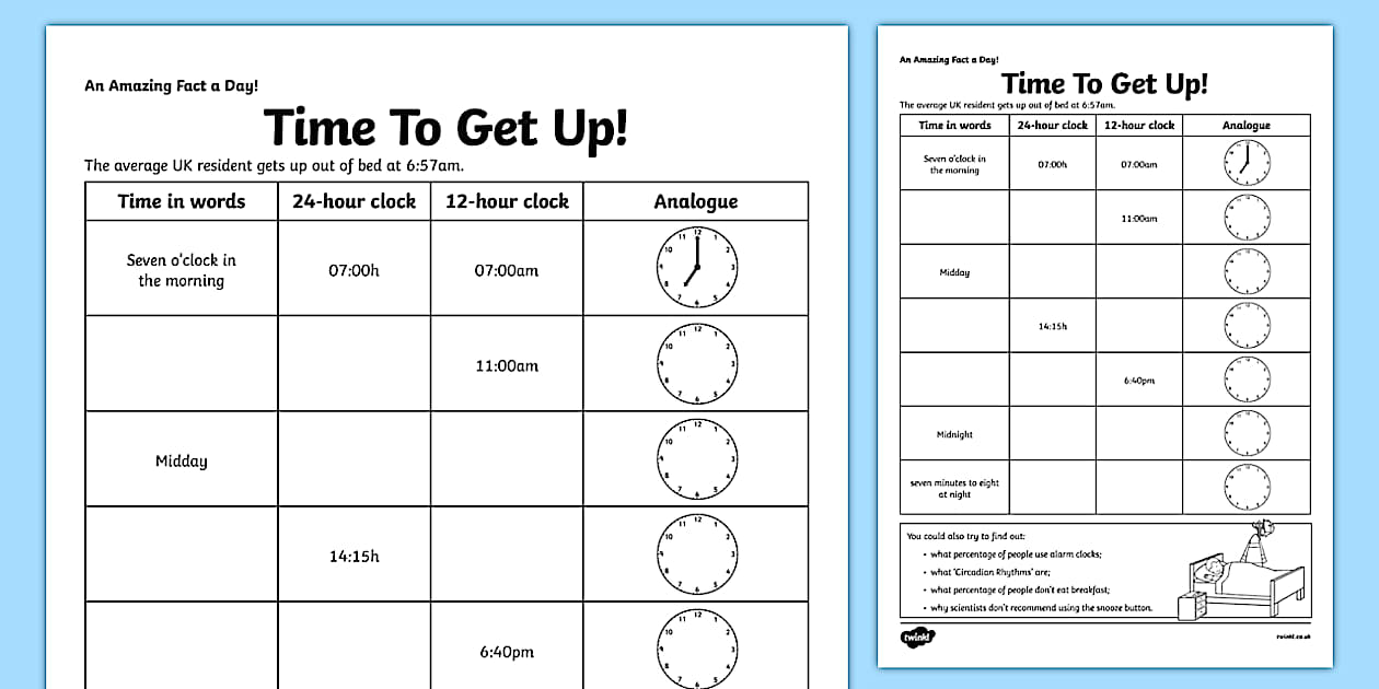 Time To Get Up Worksheet / Worksheet - Twinkl