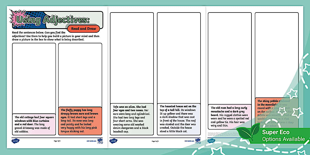 Read and Draw Adjectives Activity (teacher made) - Twinkl