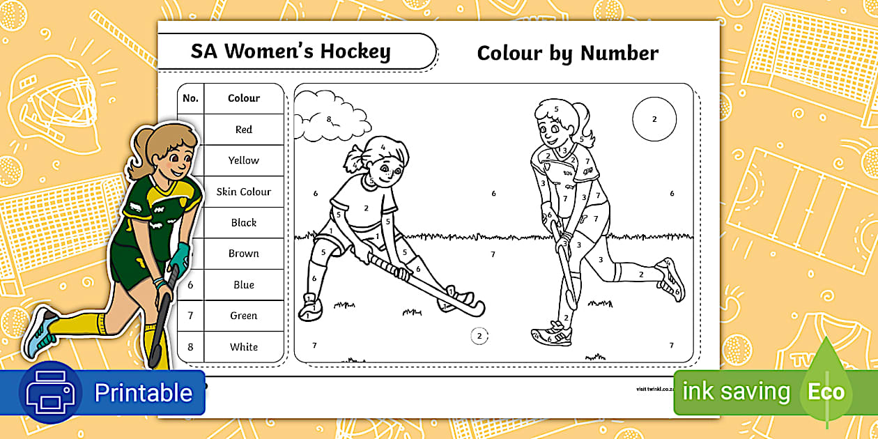 SA Women's Hockey - Erin Christie Colour by Number - Twinkl