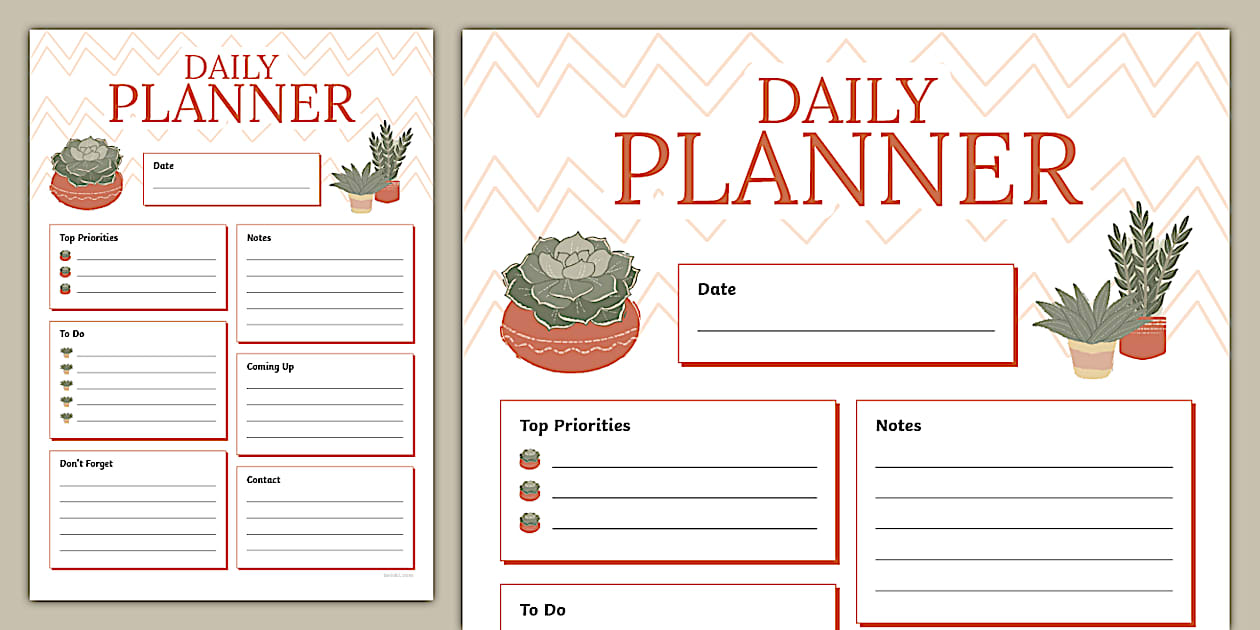 Succulents-Themed Daily Planner (teacher made) - Twinkl