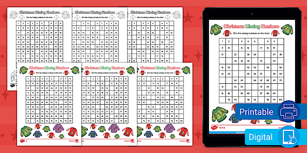 Christmas Missing Numbers to 100 Activity Worksheet - Twinkl