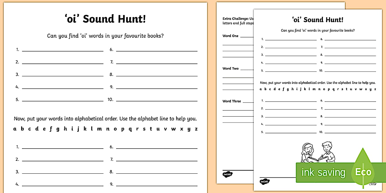 'oi' Sound Hunt Worksheet / Worksheet (teacher made)