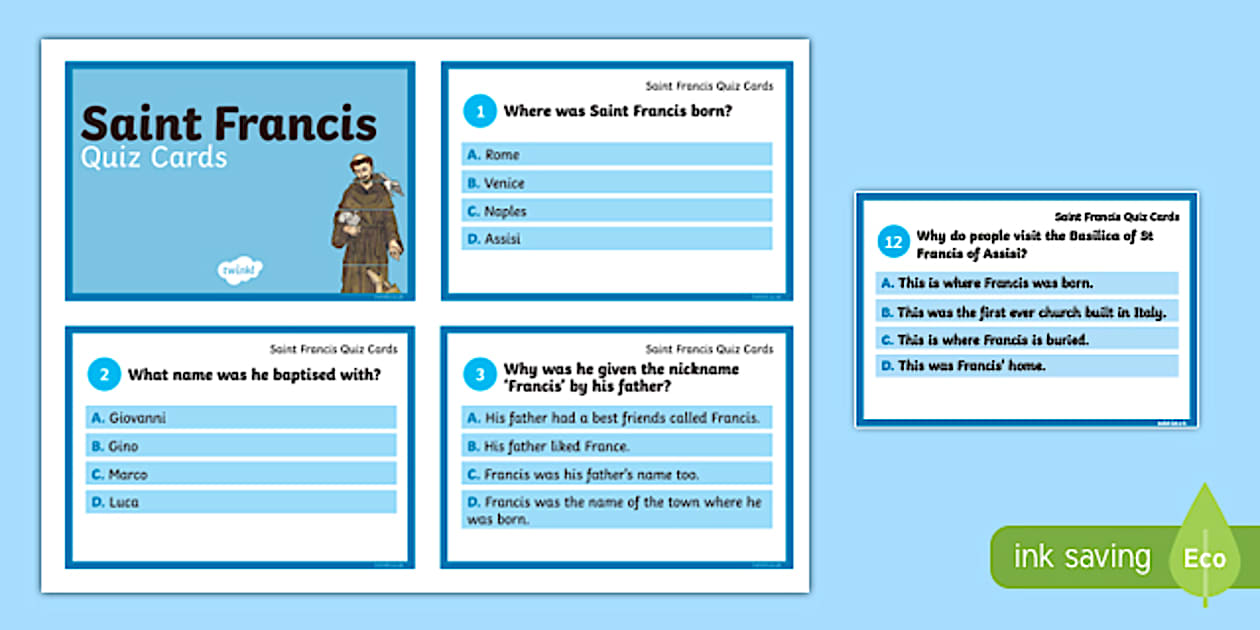 Saint Francis of Assisi Quiz Cards (teacher made) - Twinkl