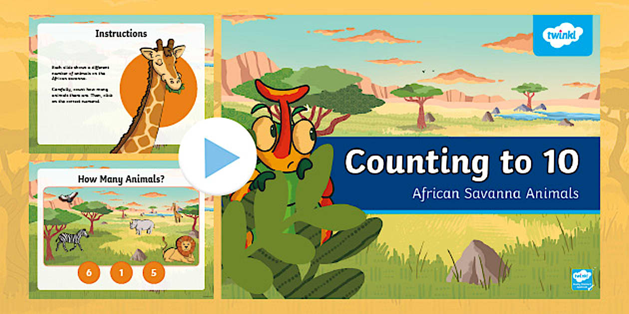👉 African Savanna Animals Counting to 10 PowerPoint Game