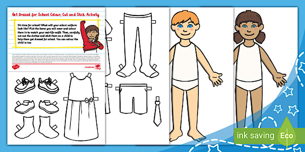 Get Dressed for School Colour, Cut and Stick Activity