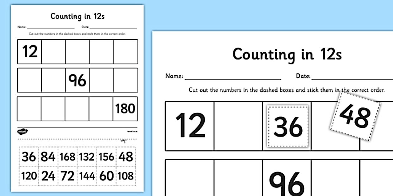 Counting in 12s Cut and Stick Worksheet / Worksheet - Twinkl