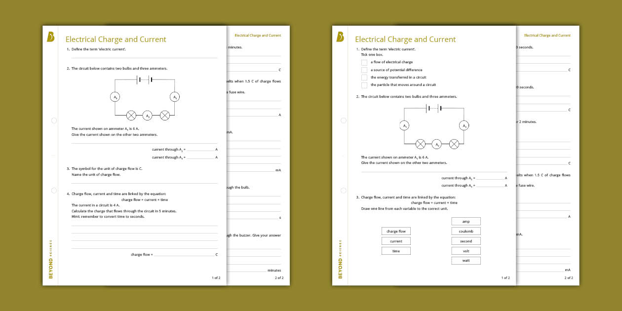 Electric Circuits Worksheets with Answers GCSE Beyond