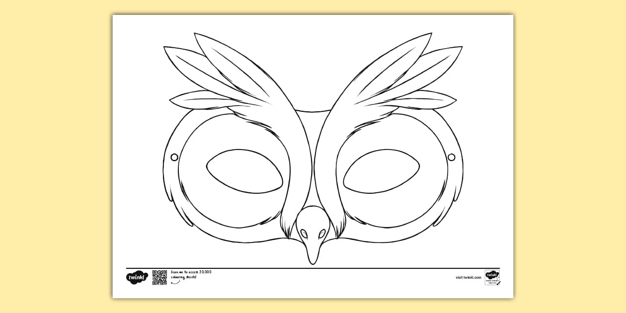 Owl Eye Mask Colouring Sheet | Colouring Pages - Twinkl