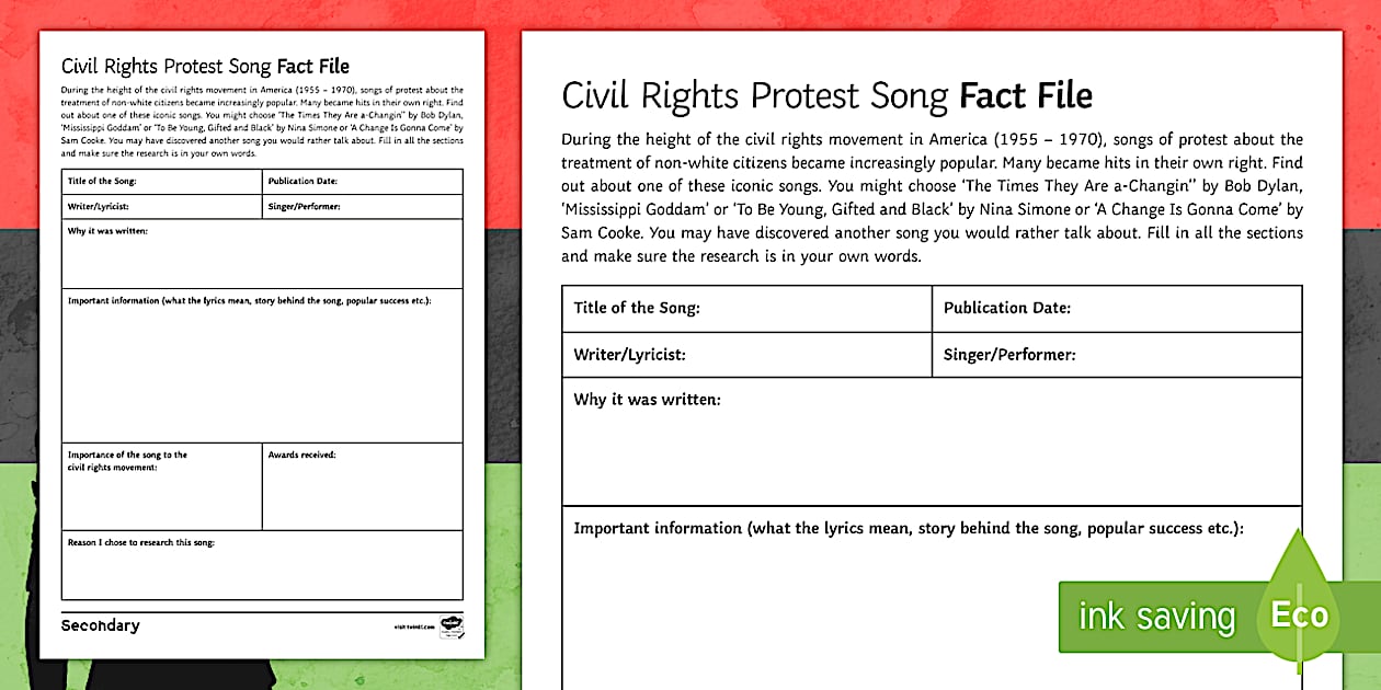Civil Rights Protest Song Worksheet / Worksheet - Twinkl