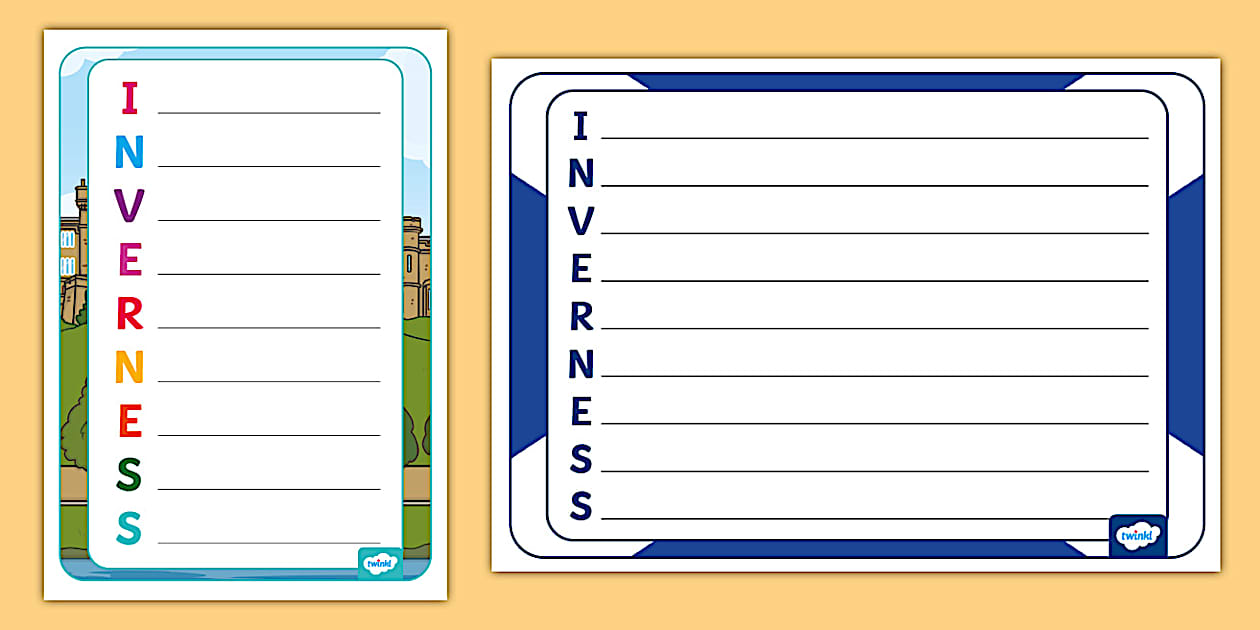 Inverness Acrostic Poem Activity Sheet (Teacher-Made)