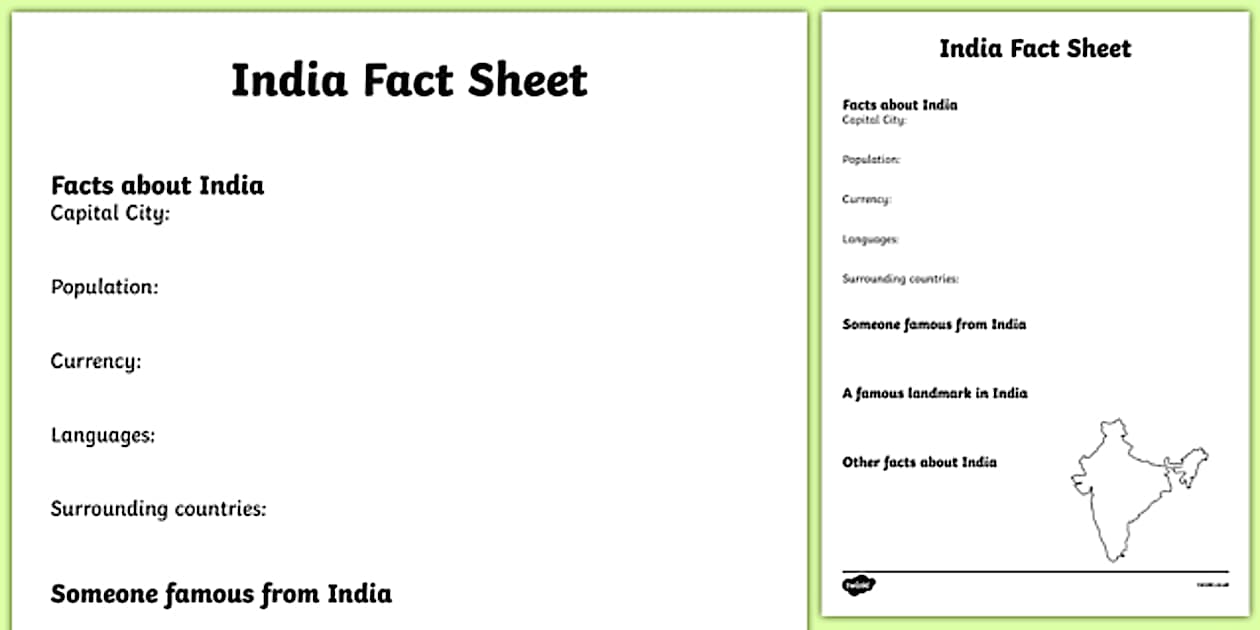 India Fact Sheet Writing Template (teacher made) - Twinkl