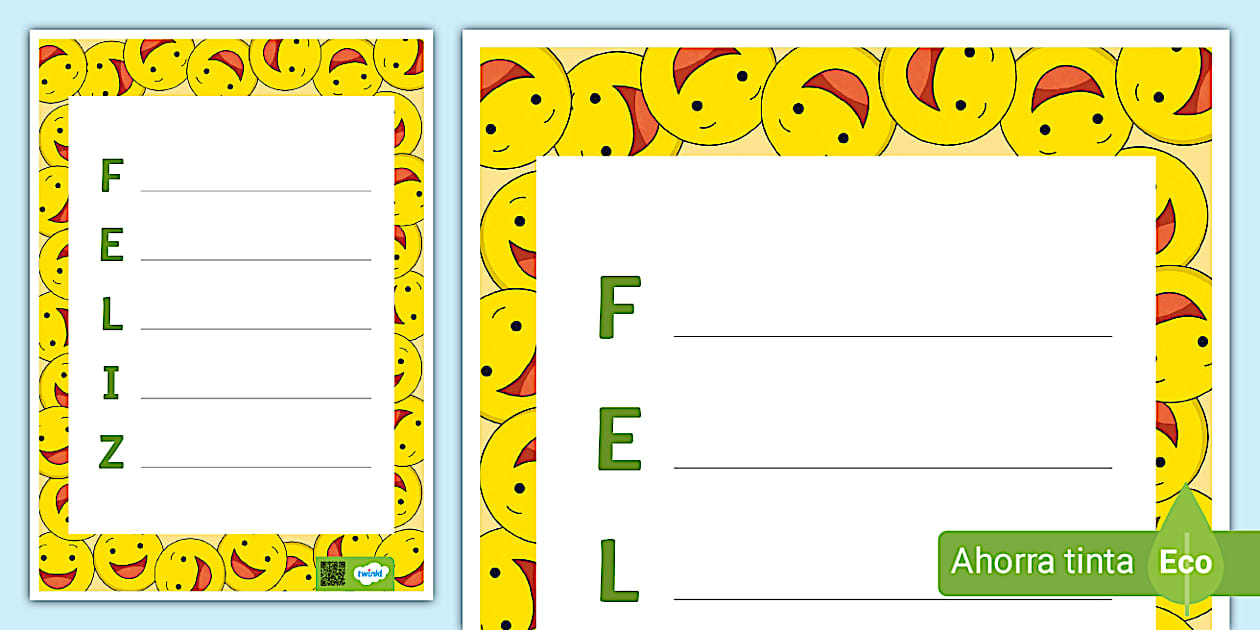 Acróstico con la palabra feliz |Materiales Educativos Twinkl