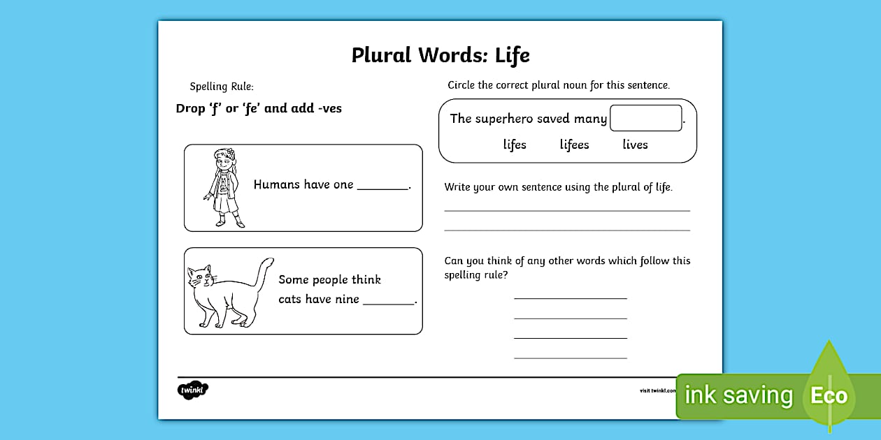 Plural Words - Life Worksheet (Teacher-Made) - Twinkl
