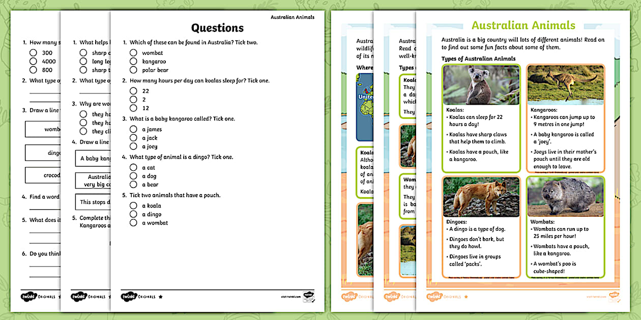 Part of the Party Australian Animals Differentiated Reading Comprehension
