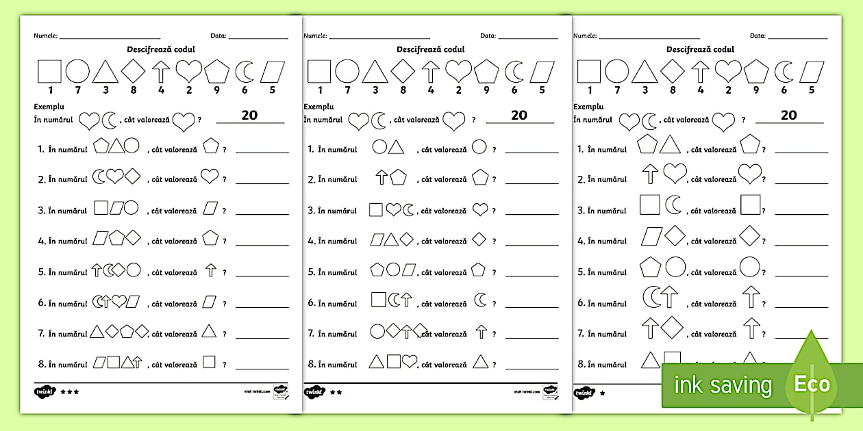 Middle Ability Valoare pozițională: Descifrează codul - Fișă de lucru
