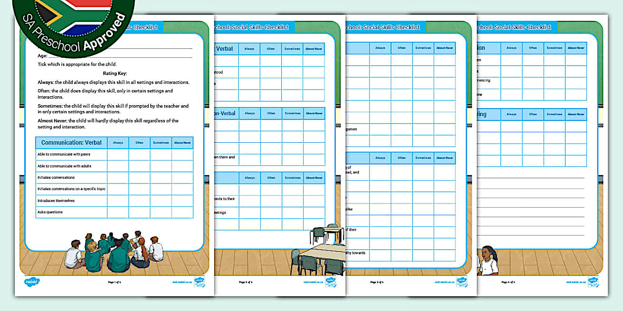 Preschool: Social Skills Checklist (teacher made) - Twinkl