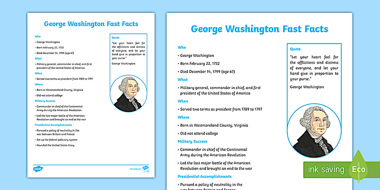 Printable George Washington Facts File | Resources | Twinkl