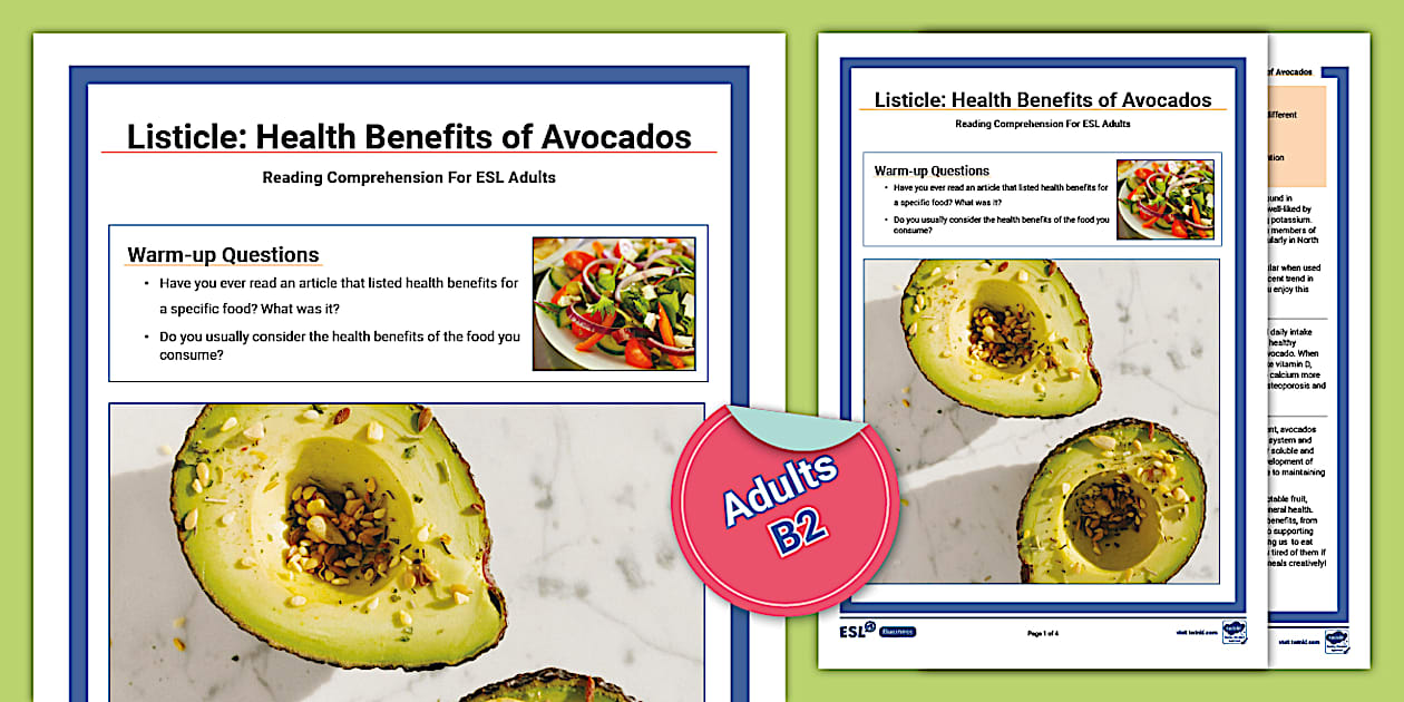 ESL Listicle: Health Benefits of Avocados [Adults, B2]