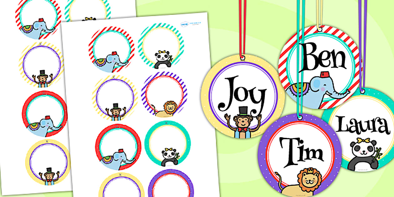 Animal Themed Birthday Party Name Tags