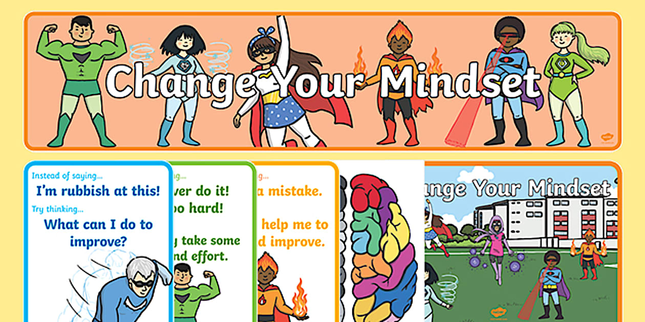 Cursive Superhero Themed Developing Growth Mindset Display Pack