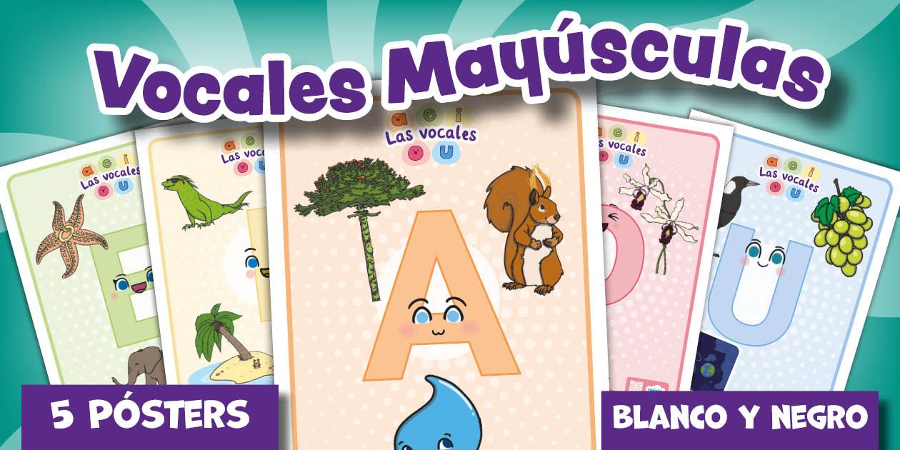 Póster Vocales Mayúsculas |Lectoescritura| Preescolar |PK| K