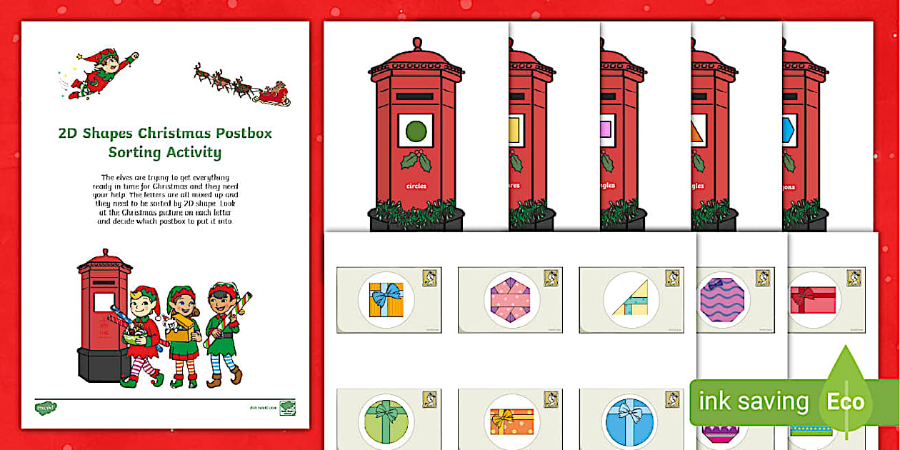 👉 2D Shapes Christmas Postbox Sorting Activity - Twinkl