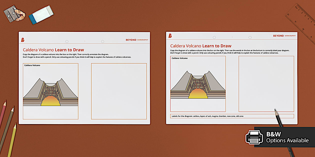 GCSE Learn to Draw a Caldera Volcano (Teacher-Made) - Twinkl