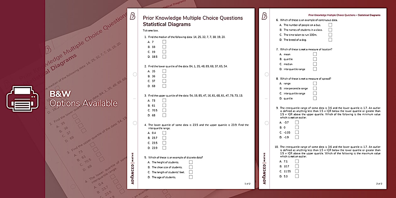 👉 Statistical Diagrams - Prior Knowledge Multiple-Choice Questions