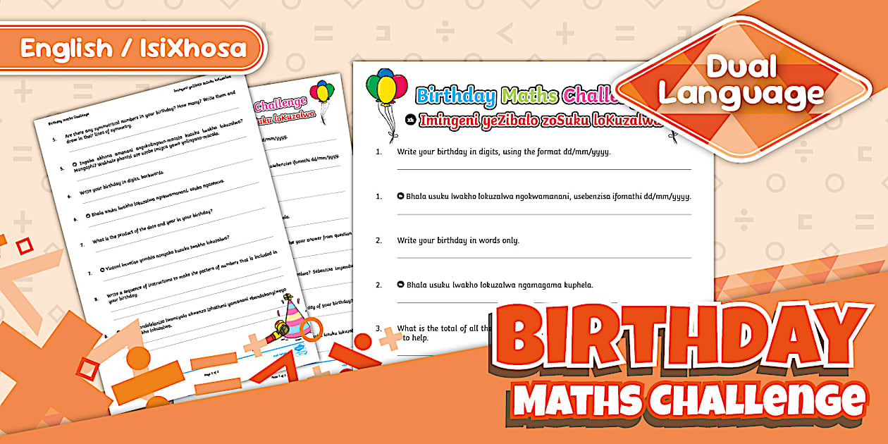 Grade 4 Maths Term 4 - Birthday Maths Challenge Worksheet: isiXhosa/English
