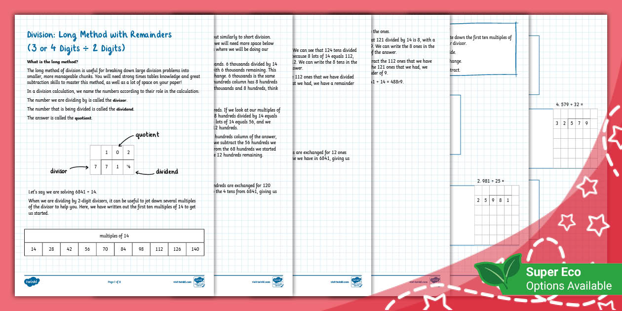 Long Method Division with Remainders (teacher made) - Twinkl