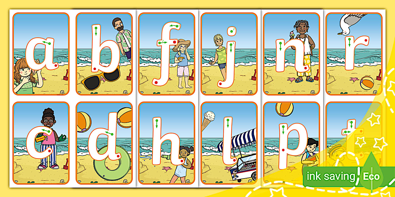 Summer-Themed A-Z Letter Formation Tracing Cards - Twinkl