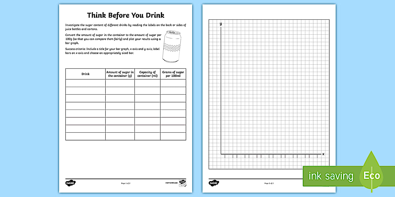 Think Before You Drink Graph Worksheet / Worksheet - Twinkl