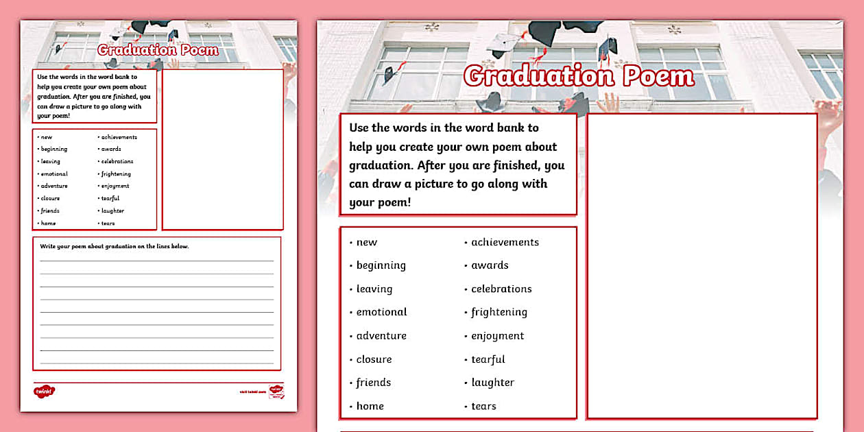 Graduation Poem Writing Template - Twinkl