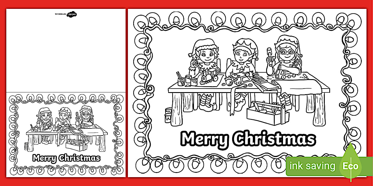 Elves Workshop Christmas Colouring Card