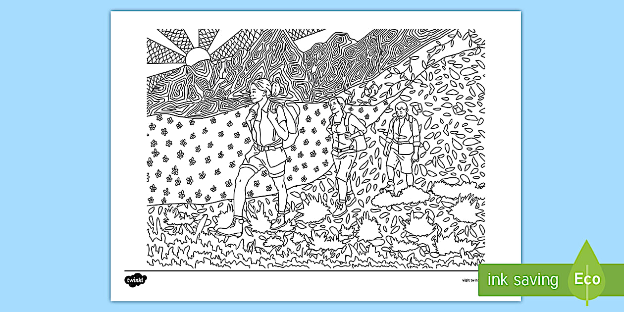 KS2 Going on a Walk Mindfulness Colouring Page - Twinkl