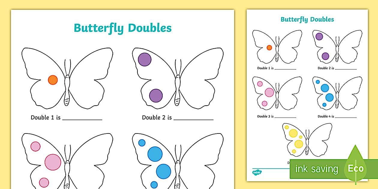 Butterfly Doubles to 10 Worksheet - Twinkl