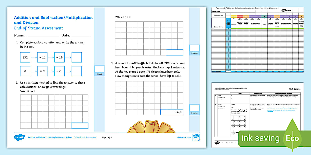 👉 Y6 Add/Subtract/Multiply/Divide End-of-Strand Assessment&Tracker