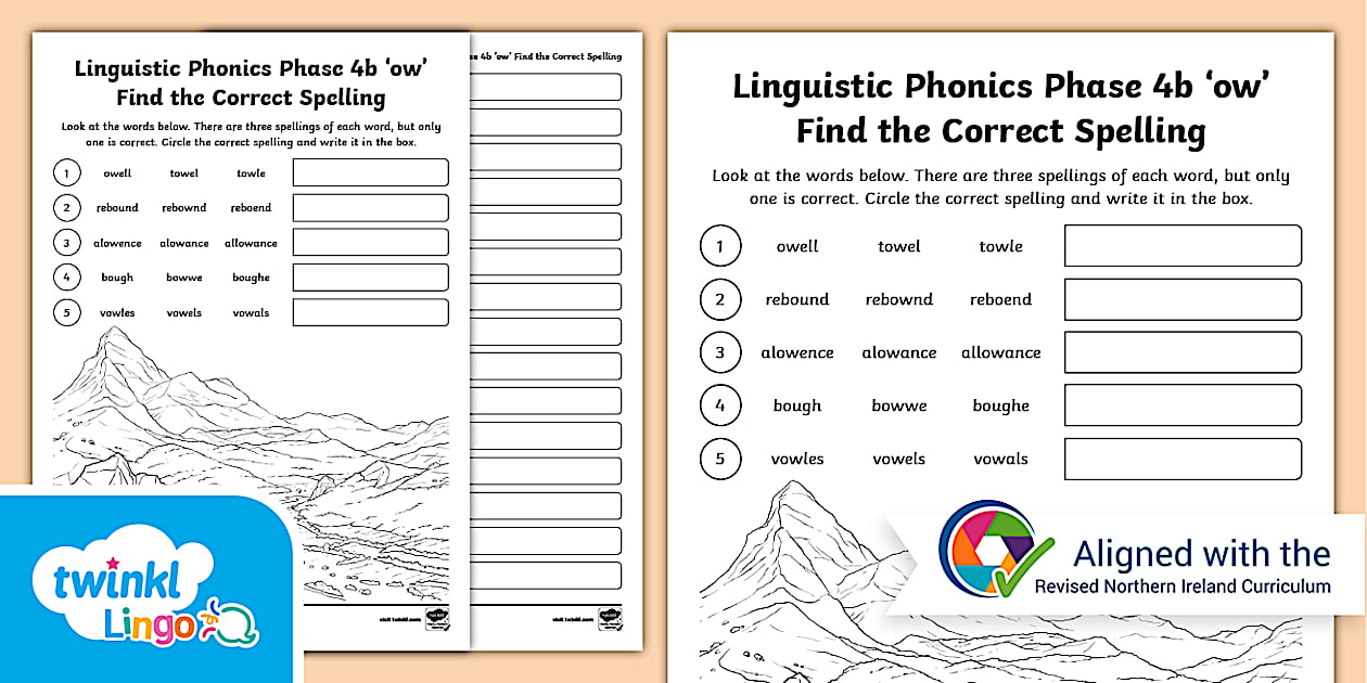 Linguistic Phonics Phase 4b 'ow' Find the Correct Spelling