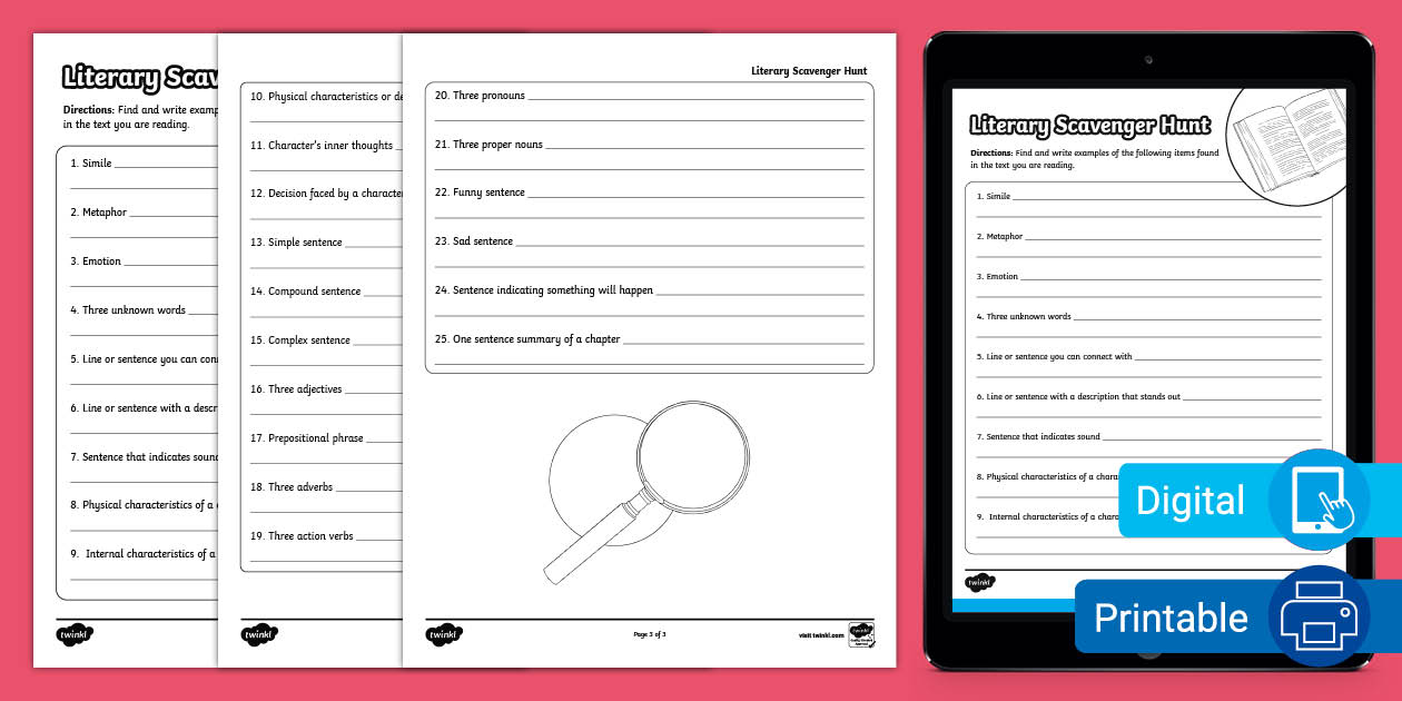 Eighth Grade Literary Scavenger Hunt Discussion Activity