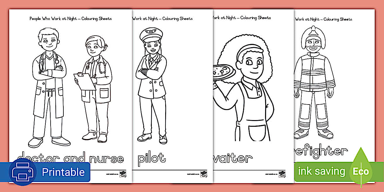 Foundation Phase LS T4 People Who Work at Night Colouring Pages (CAPS)