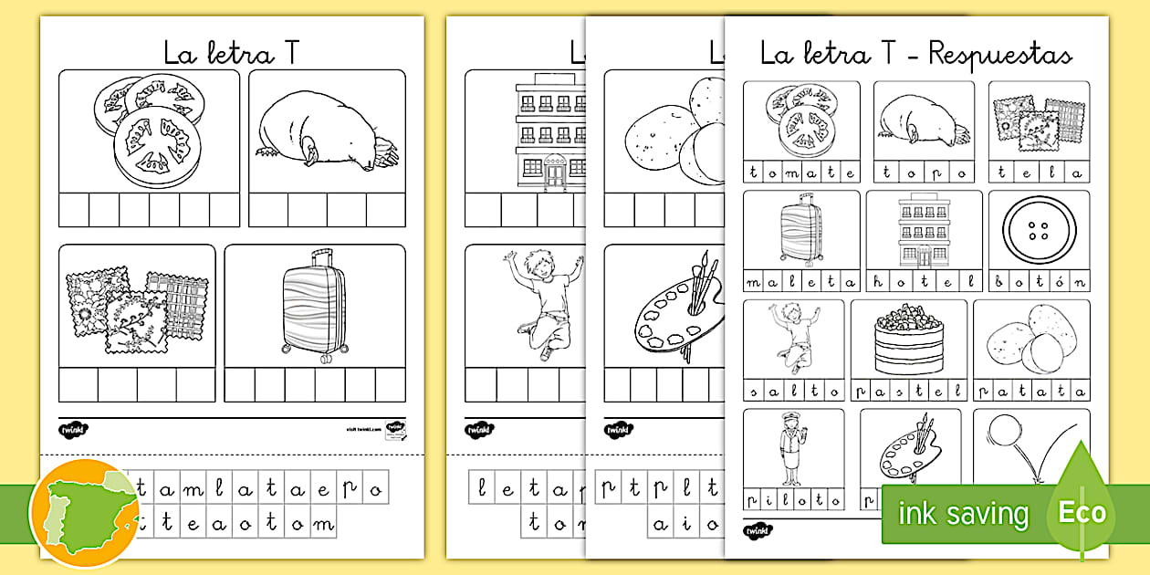 Ficha de recortar y pegar: La letra T - Twinkl